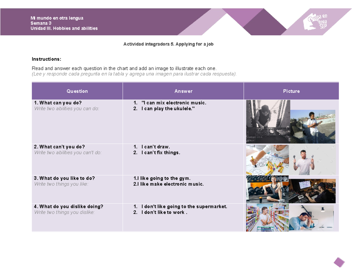 Actividad integradora 5. Applying for a job - Mi mundo en otra lengua ...