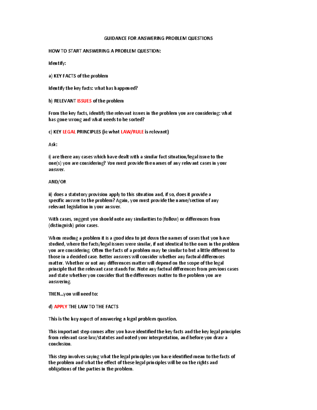 Guide for Answering Problem Questions - GUIDANCE FOR ANSWERING PROBLEM ...