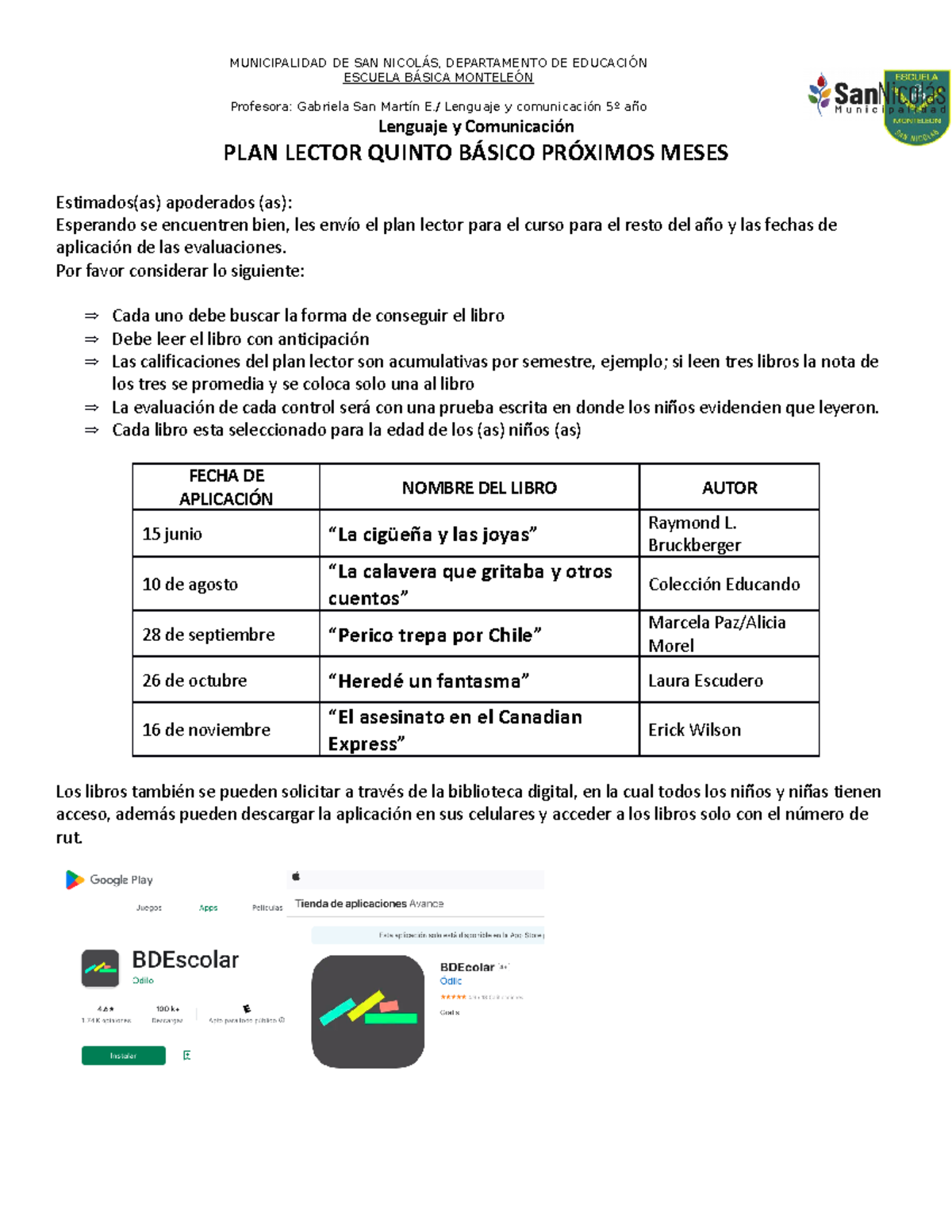 Plan lector - Lista de libros para quinto basico - Lenguaje y Comunicación PLAN LECTOR QUINTO ...