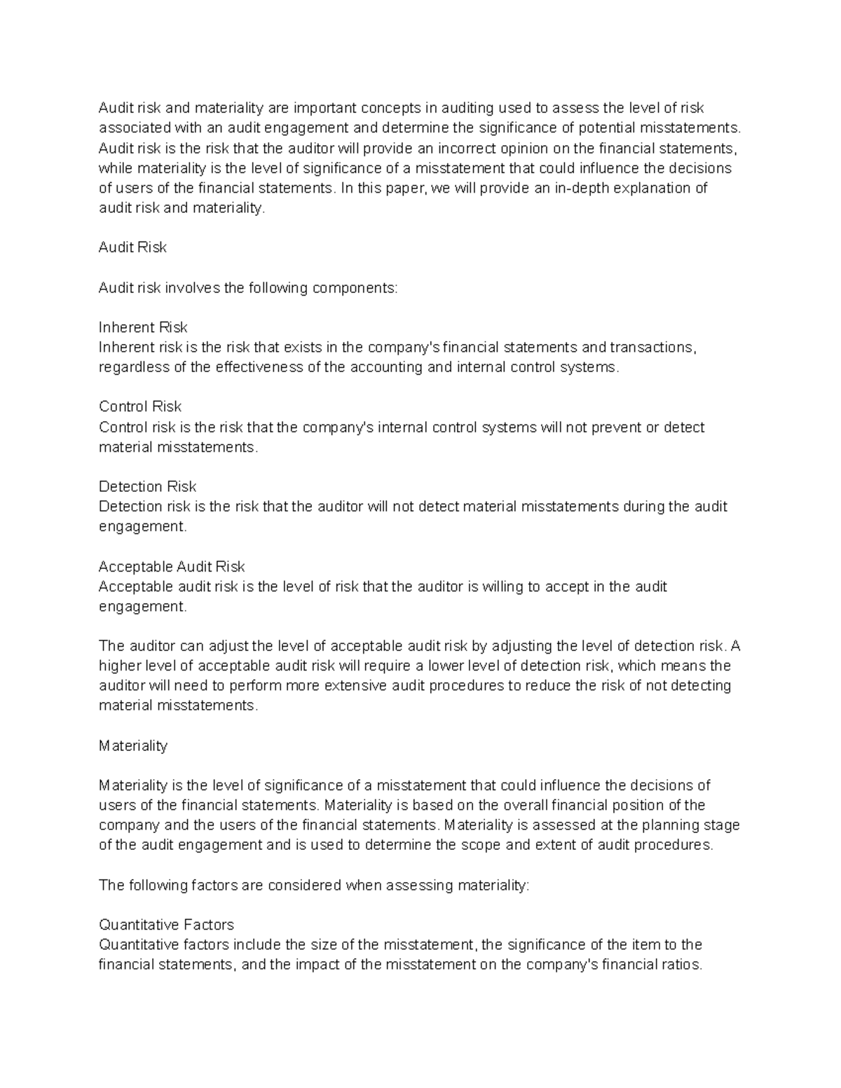 Audit Risk and Materiality - In this paper, we will provide an in-depth ...