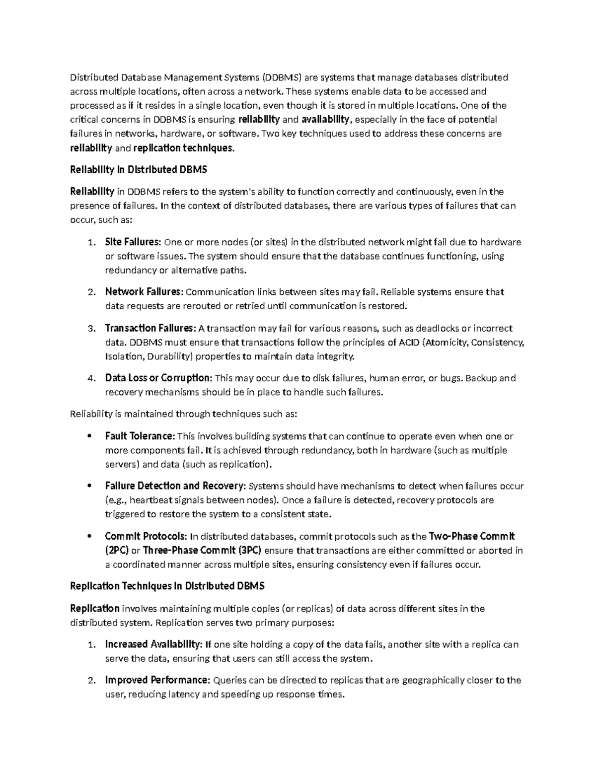 Ddbms reliablity and replication techniques - Distributed Database Management Systems (DDBMS ...