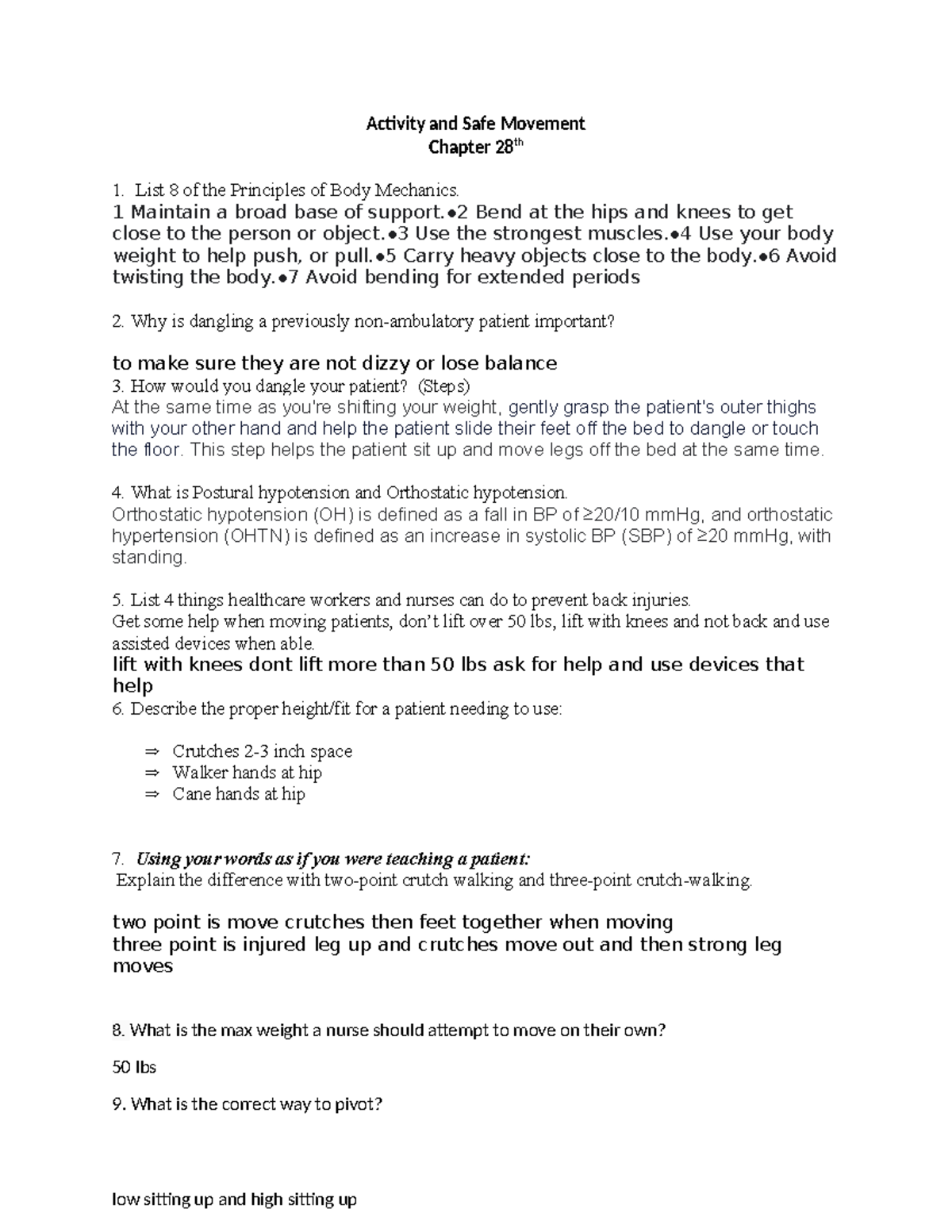 Activity AND Safe Movement Worksheet Student - Activity and Safe ...