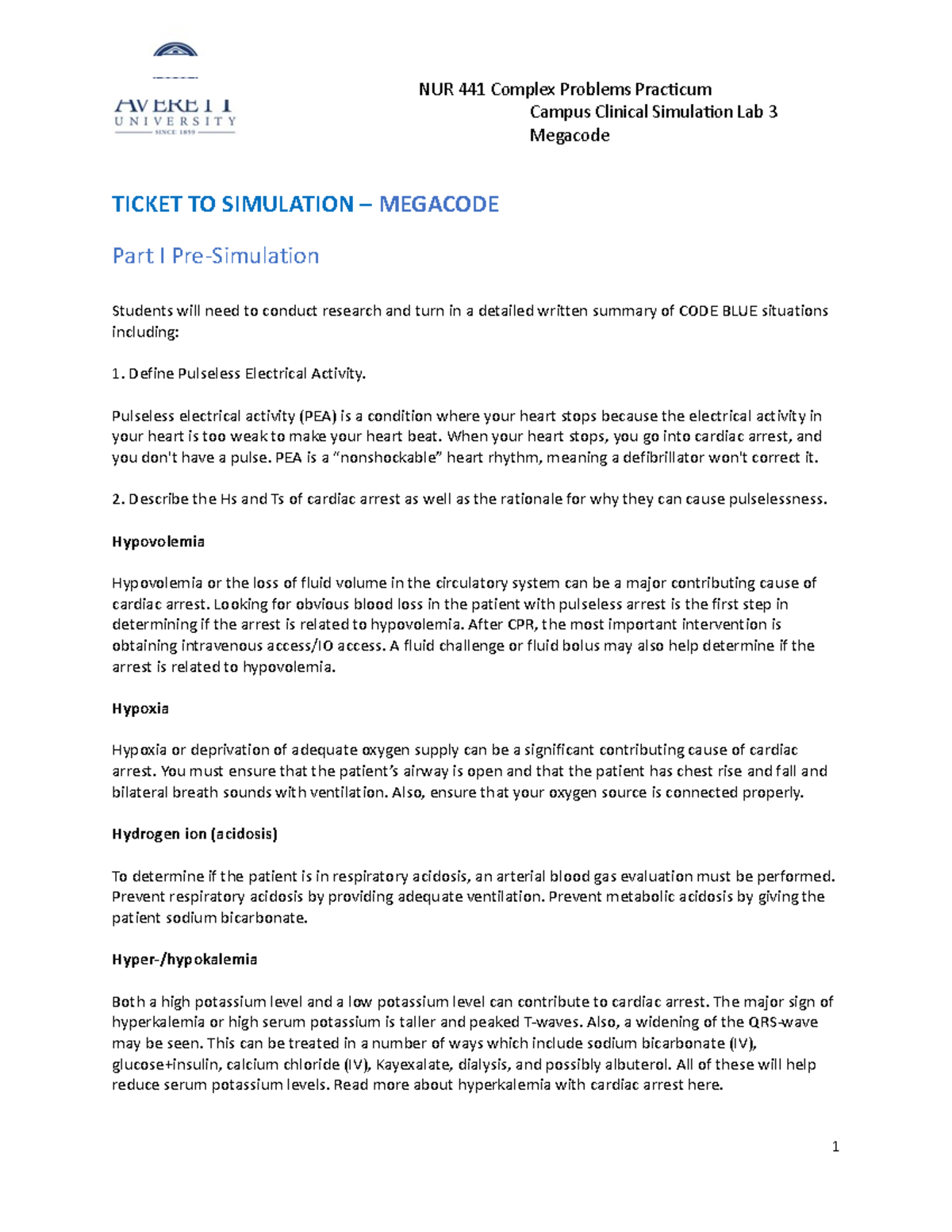 3 NUR 441 Ticket to Sim Lab Megacode - Campus Clinical Simulation Lab 3 ...