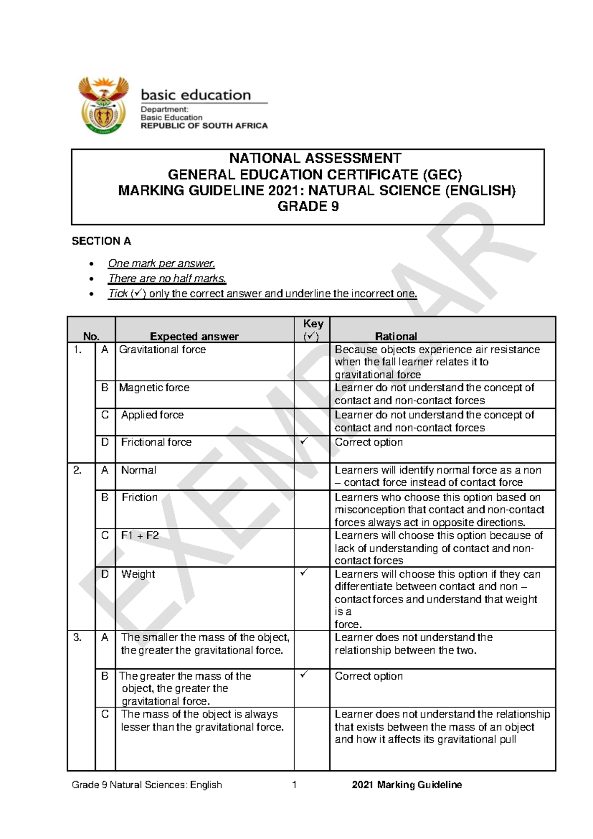 GEC-GR-9-NS-2021- Marking- Guideline - NATIONAL ASSESSMENT GENERAL ...