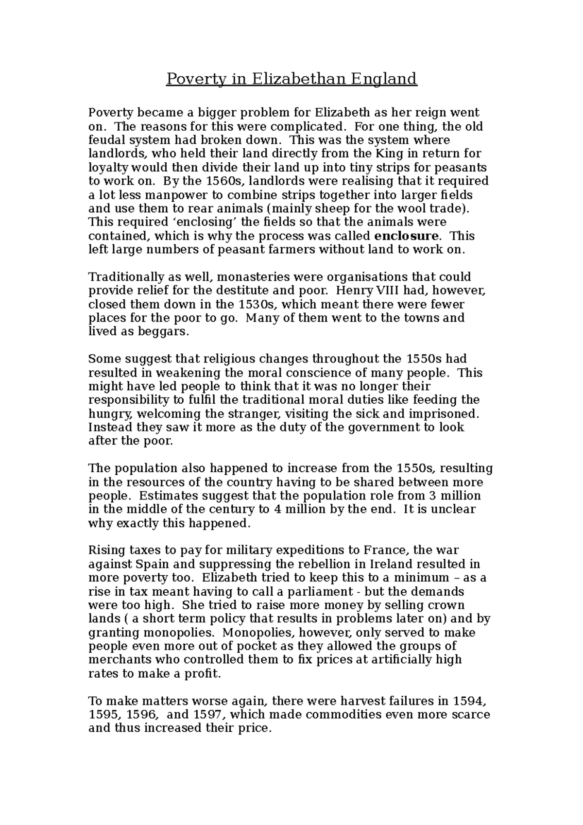 Poverty in Elizabethan England - Poverty in Elizabethan England Poverty ...