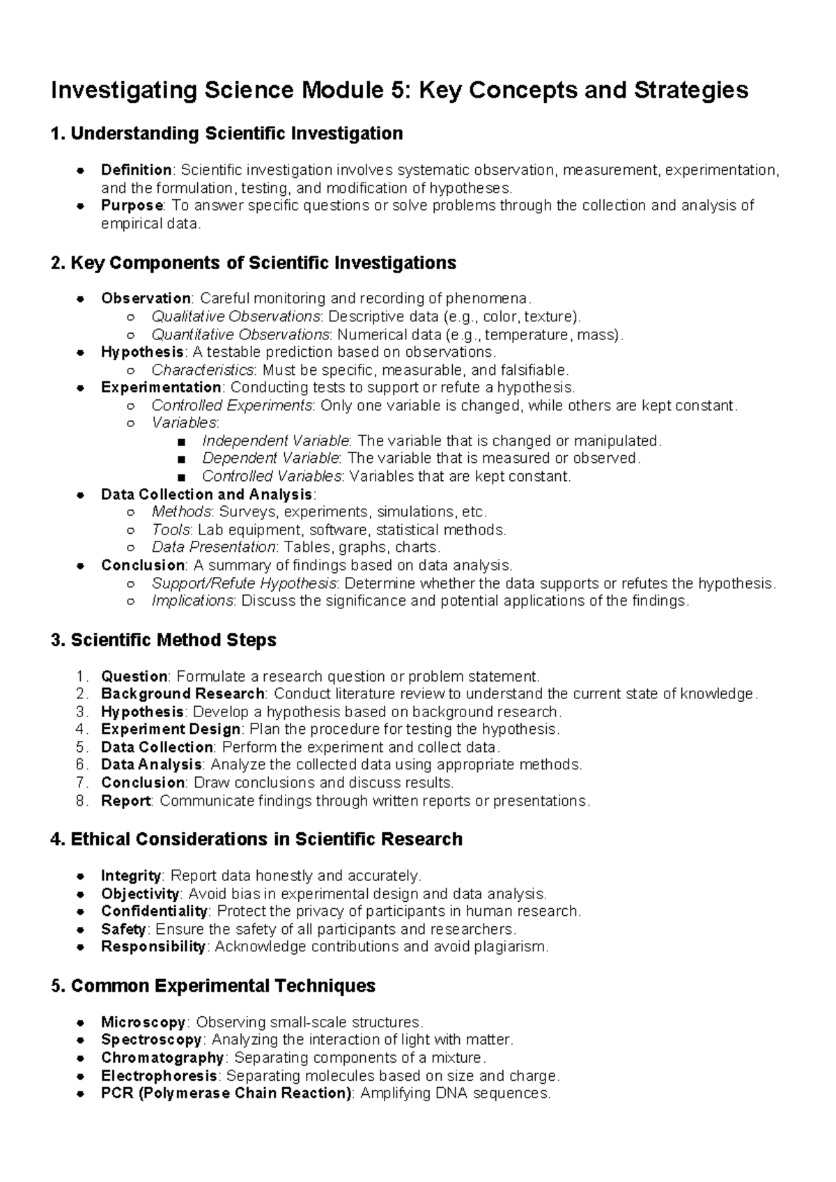 Investigating Science Module 5 Key Concepts and Strategies ...