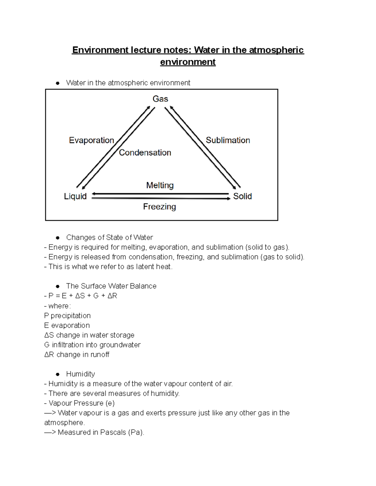 Environment lecture notes Water in the atmospheric environment - Energy ...