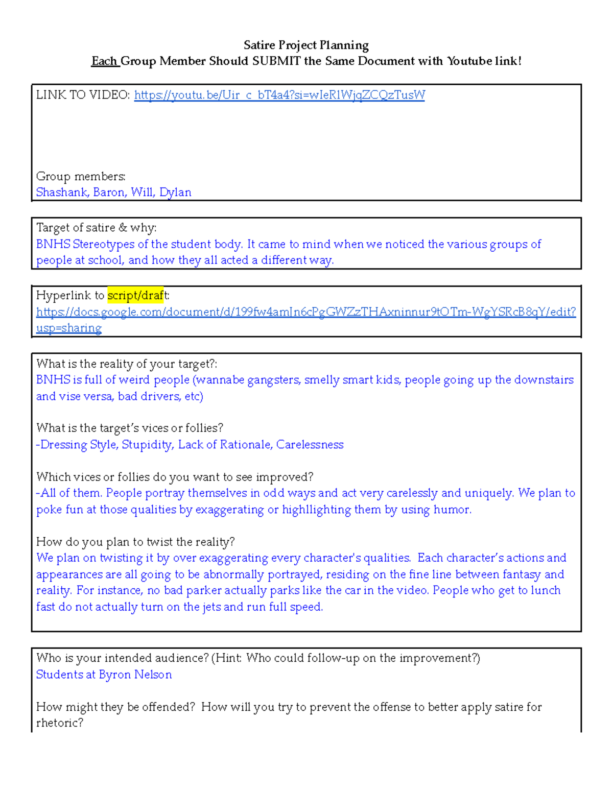 lllllllliknjjjnnm - Satire Project Planning Each Group Member Should ...