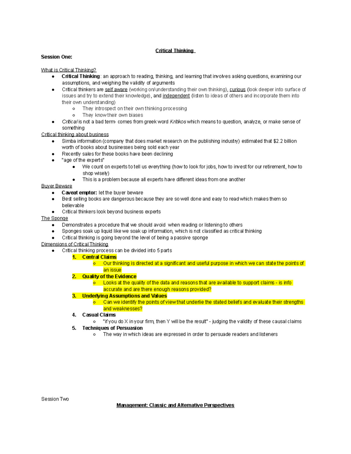 Study notes for Ap ADMS - Critical Thinking Session One: What is ...