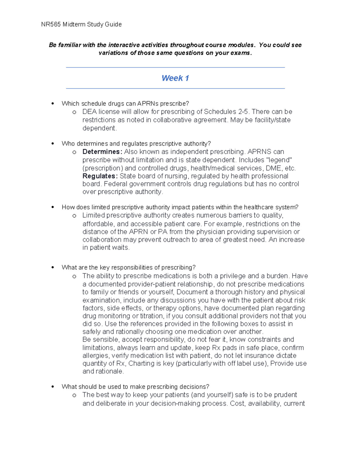 Midterm - Be familiar with the interactive activities throughout course ...