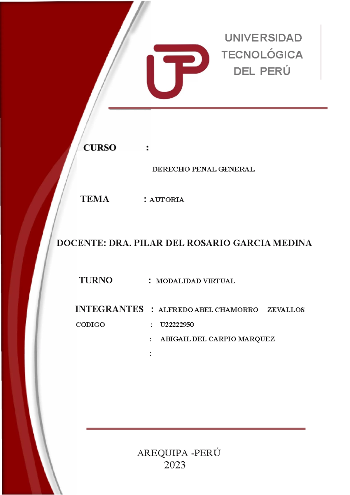 Abance DE Trabajo DE Investigacion Sobre Autoria. Derecho Penal ...