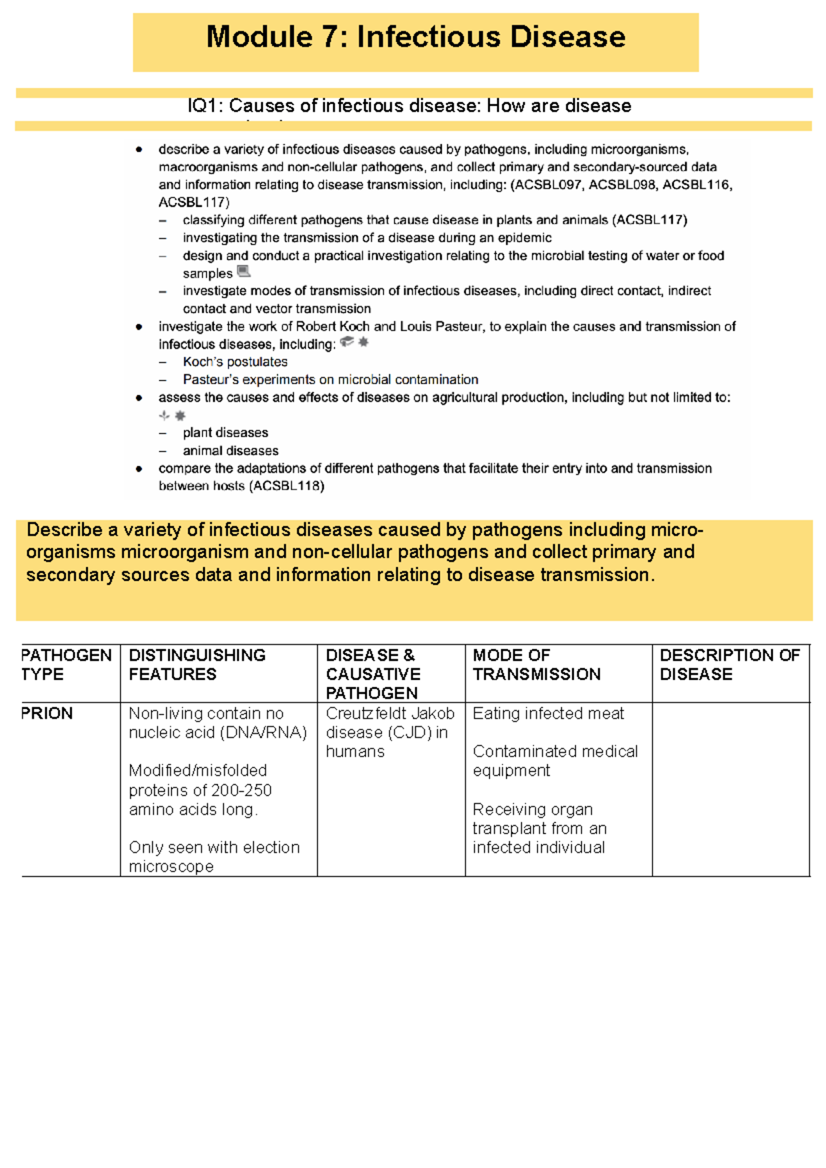 Mod 7 - infectious disease - Module 7: Infectious Disease IQ1: Causes ...