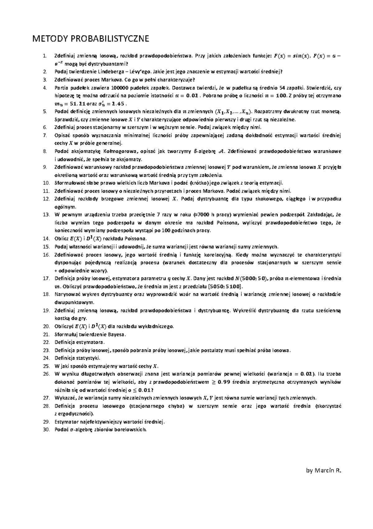 Opracowane zadania z MP II-wybrane 2 - METODY PROBABILISTYCZNE Zdefiniuj zmienną losową, rozkład ...