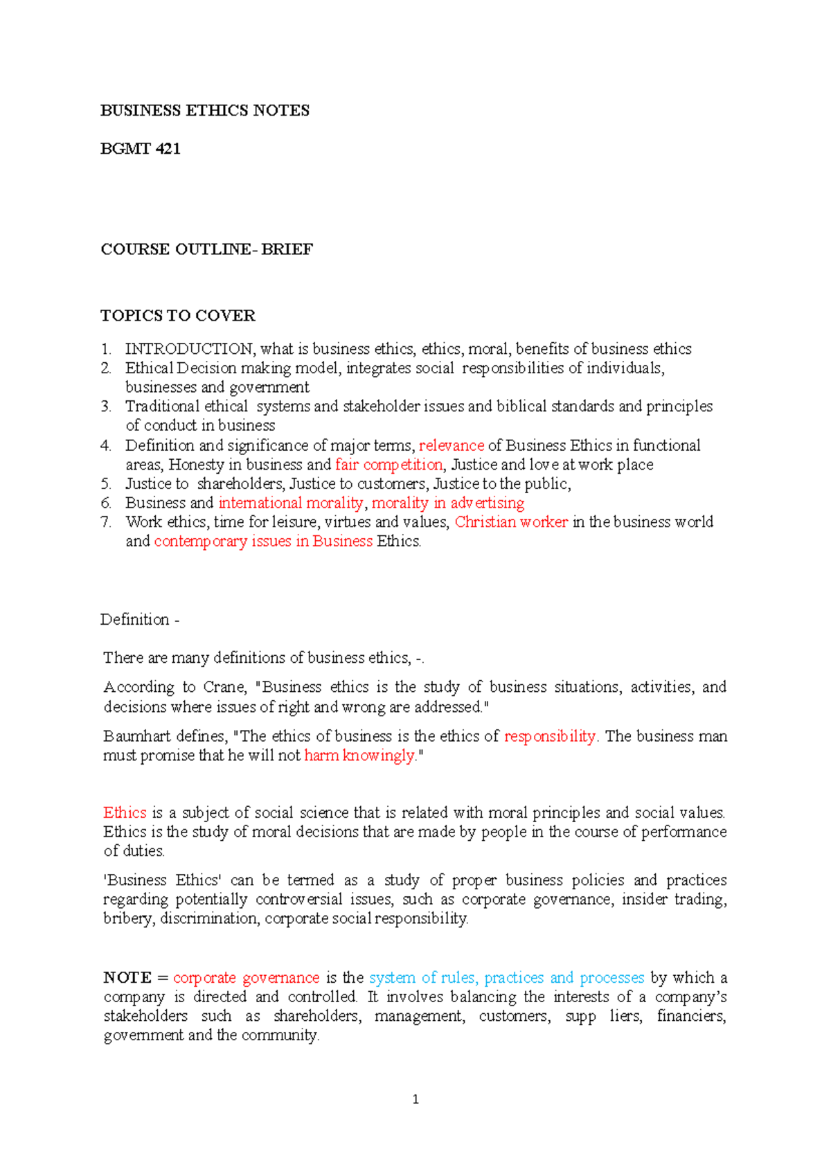 Business Ethics Notes Janapril 2023 Semester Reviewed - reviewed twice ...
