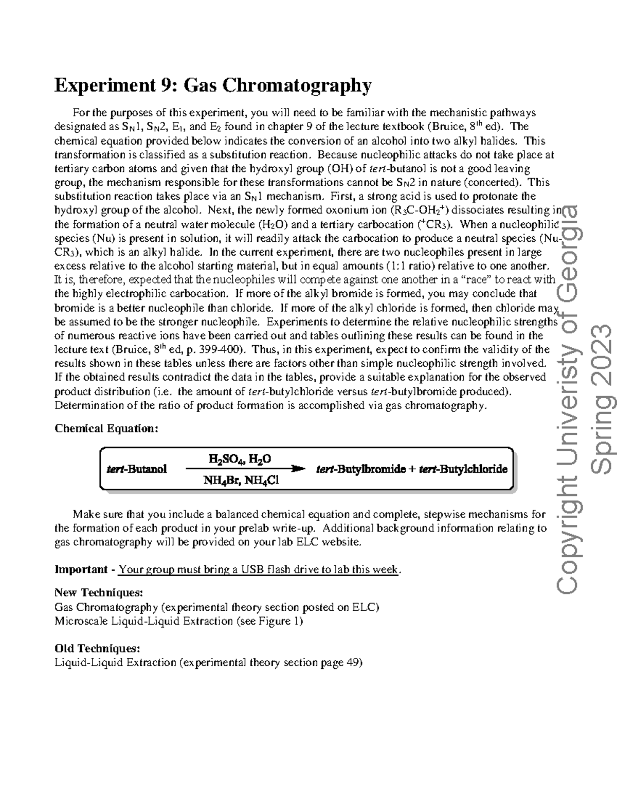 CHEM 2211L Experiment 9 - Gas Chromatography - Copyright Univeristy of ...