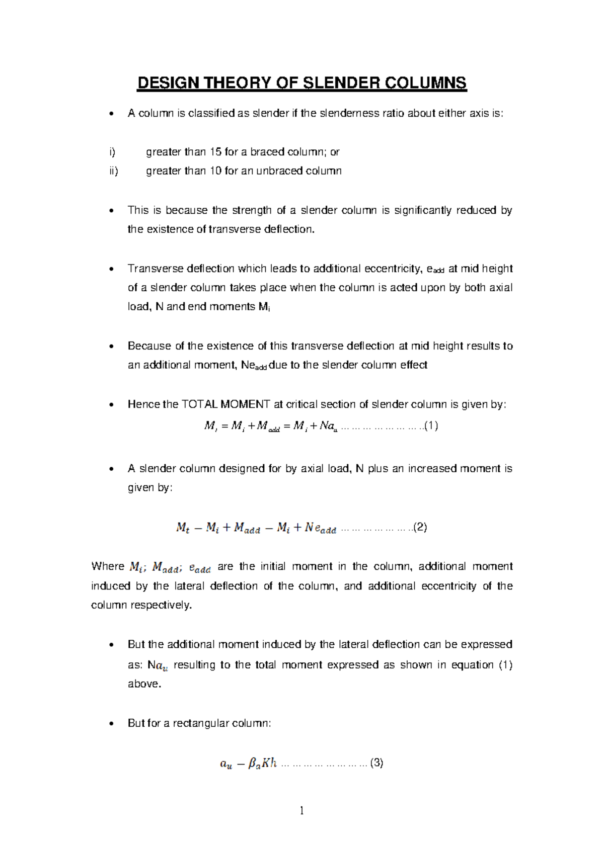 Final - Design Theory OF Slender Columns - DESIGN THEORY OF SLENDER ...