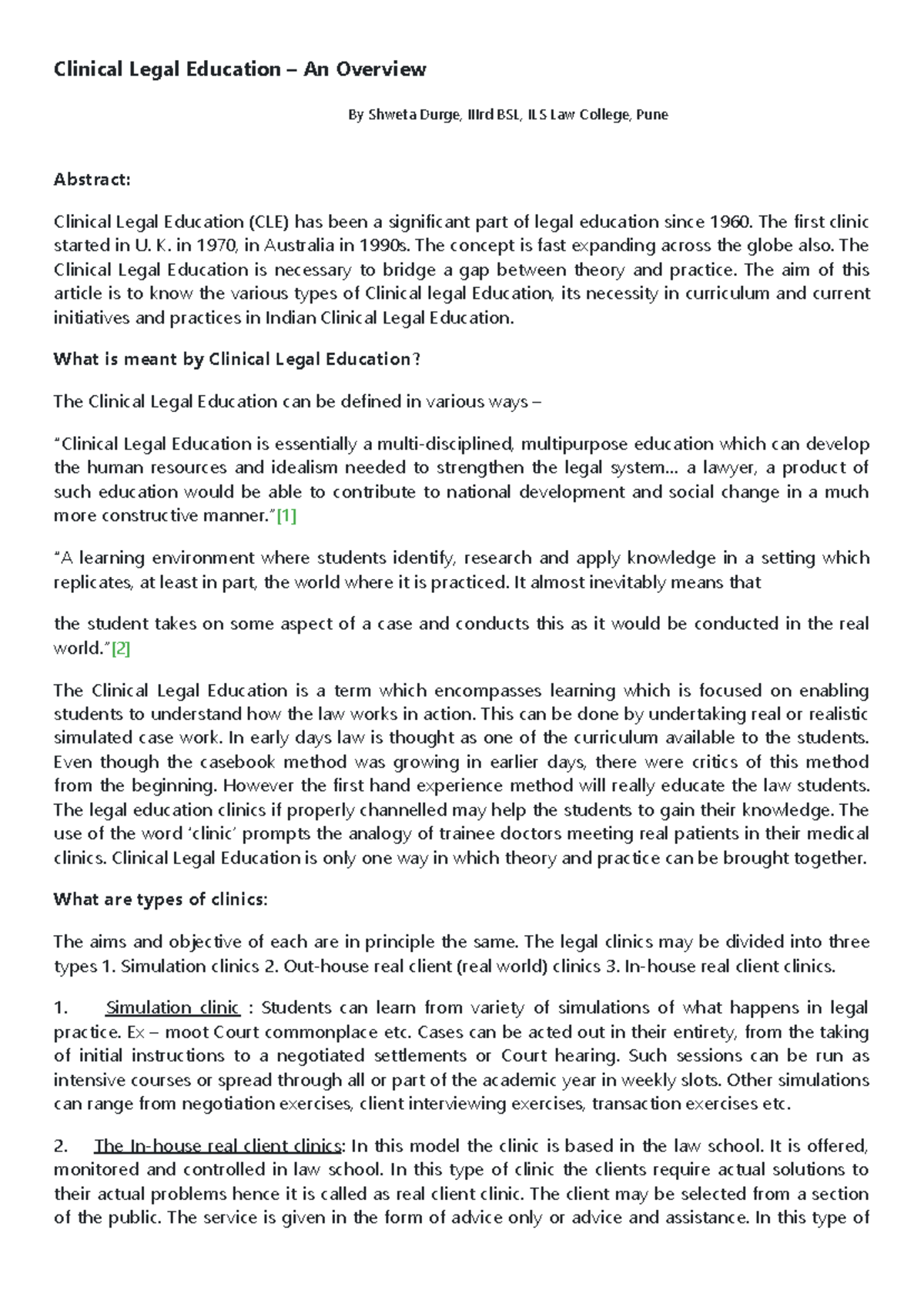 Clinical Legal Education – An Overview - Clinical Legal Education – An ...