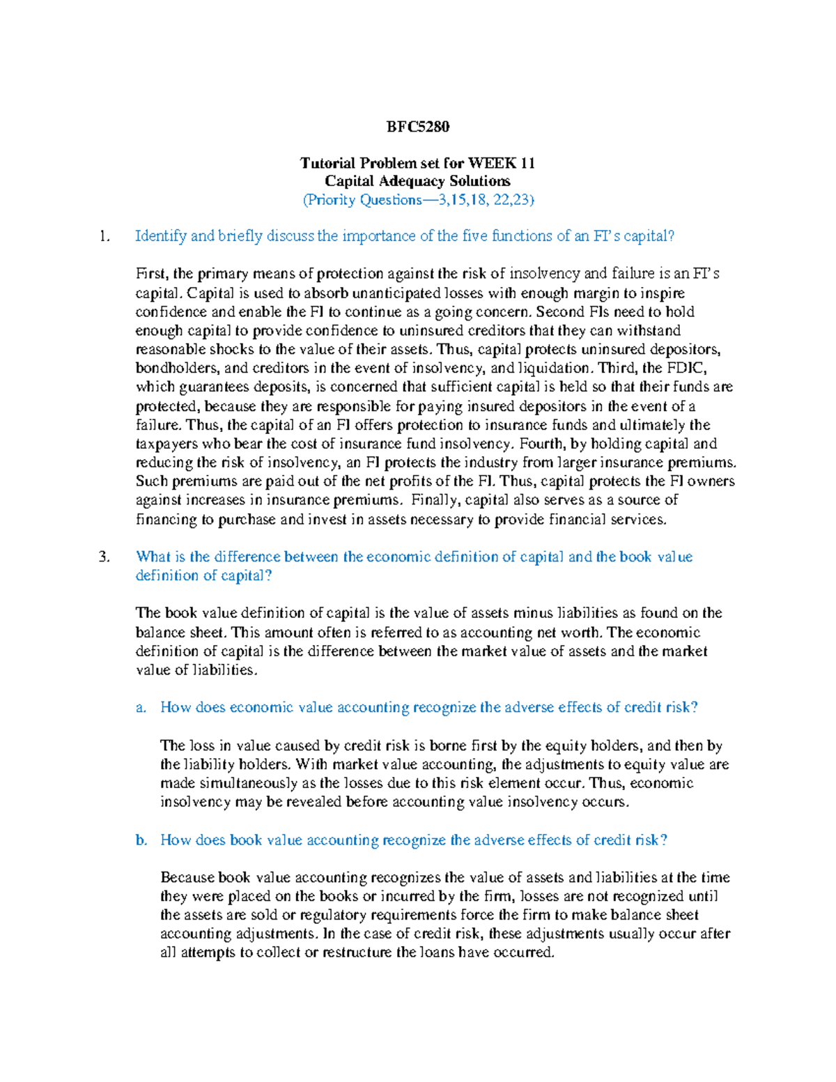 Tute 11 Answers - BFF 5280 - Monash - Studocu