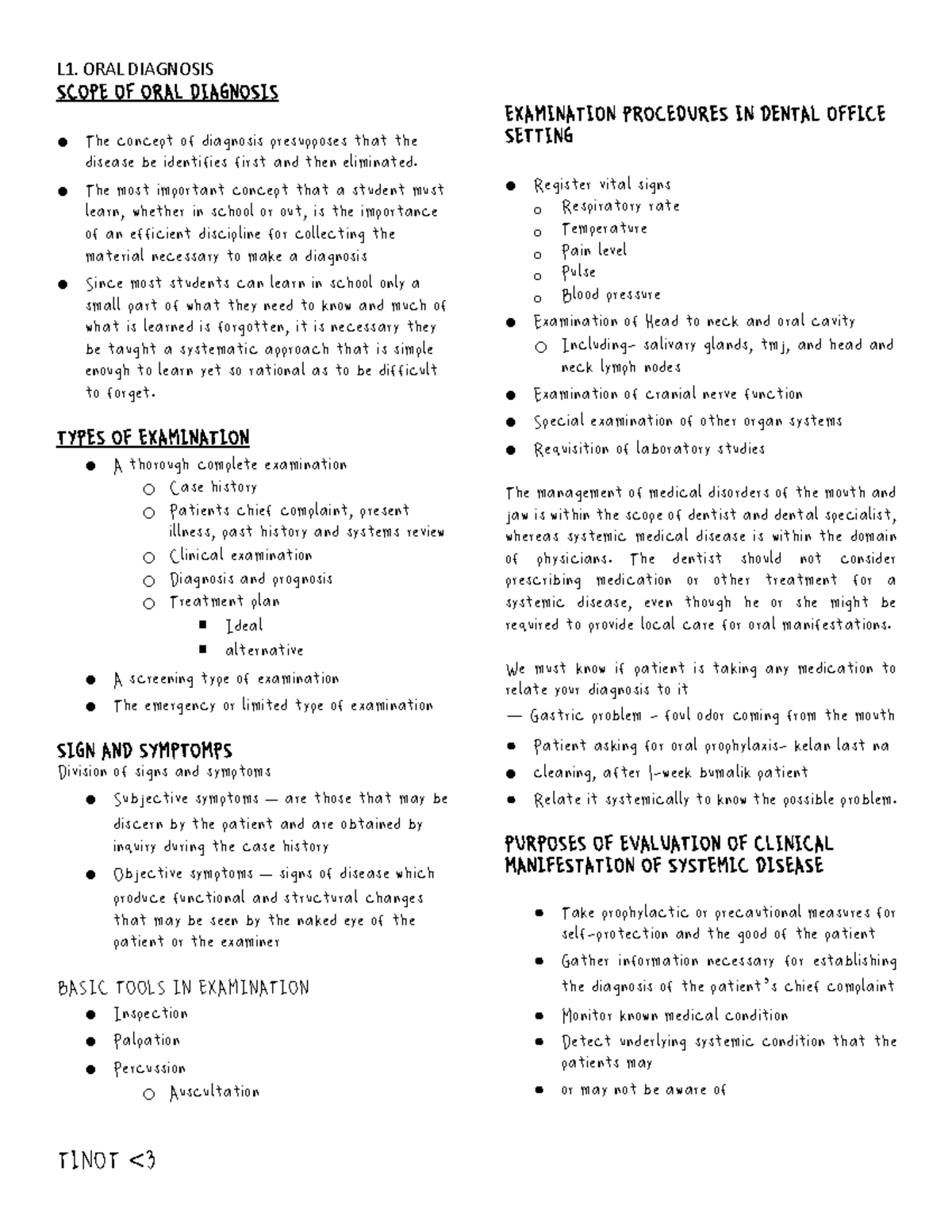 ODT C2C - Operative Dentistry notes cover to cover - L1. ORAL DIAGNOSIS ...