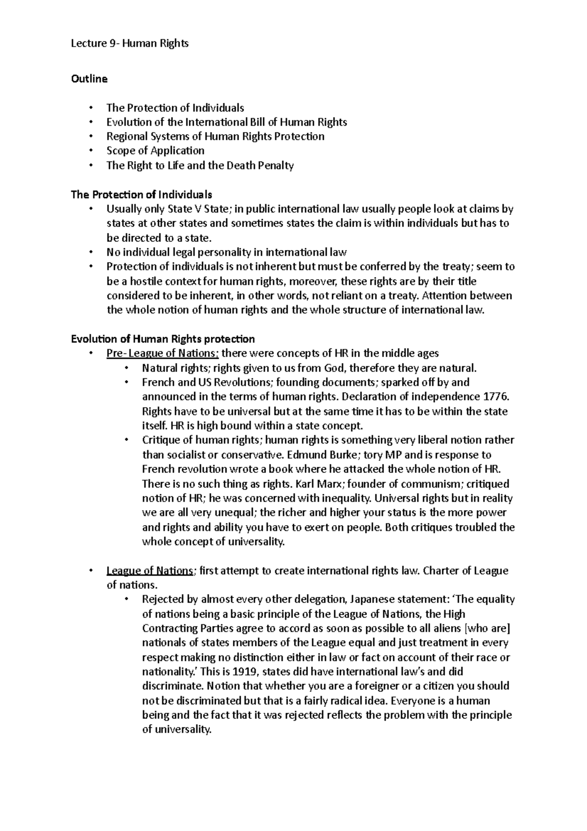 Lecture 9- Human Rights - Outline The Protection of Individuals ...