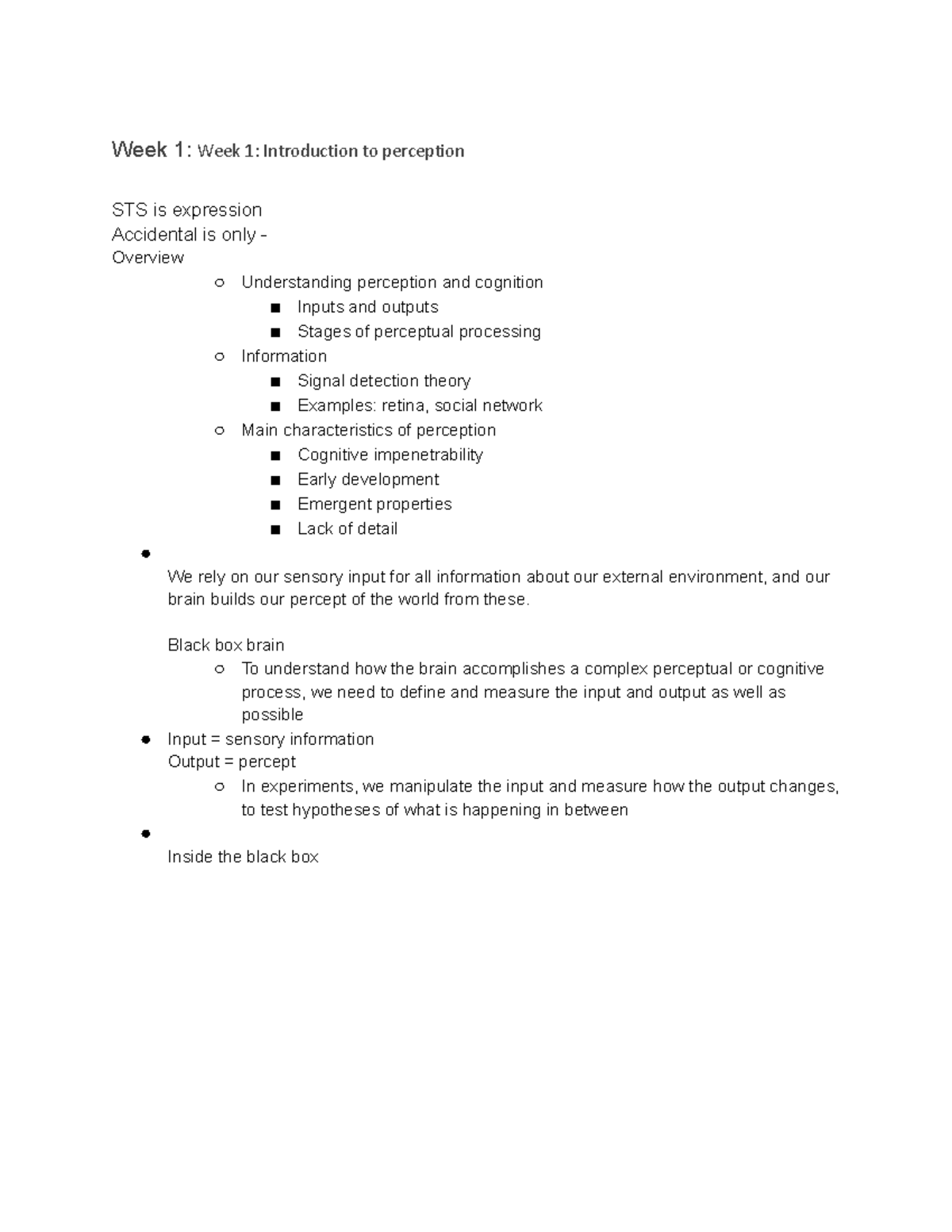 Perception 1 5 2071 notes - Week 1: Week 1: Introduction to perception ...