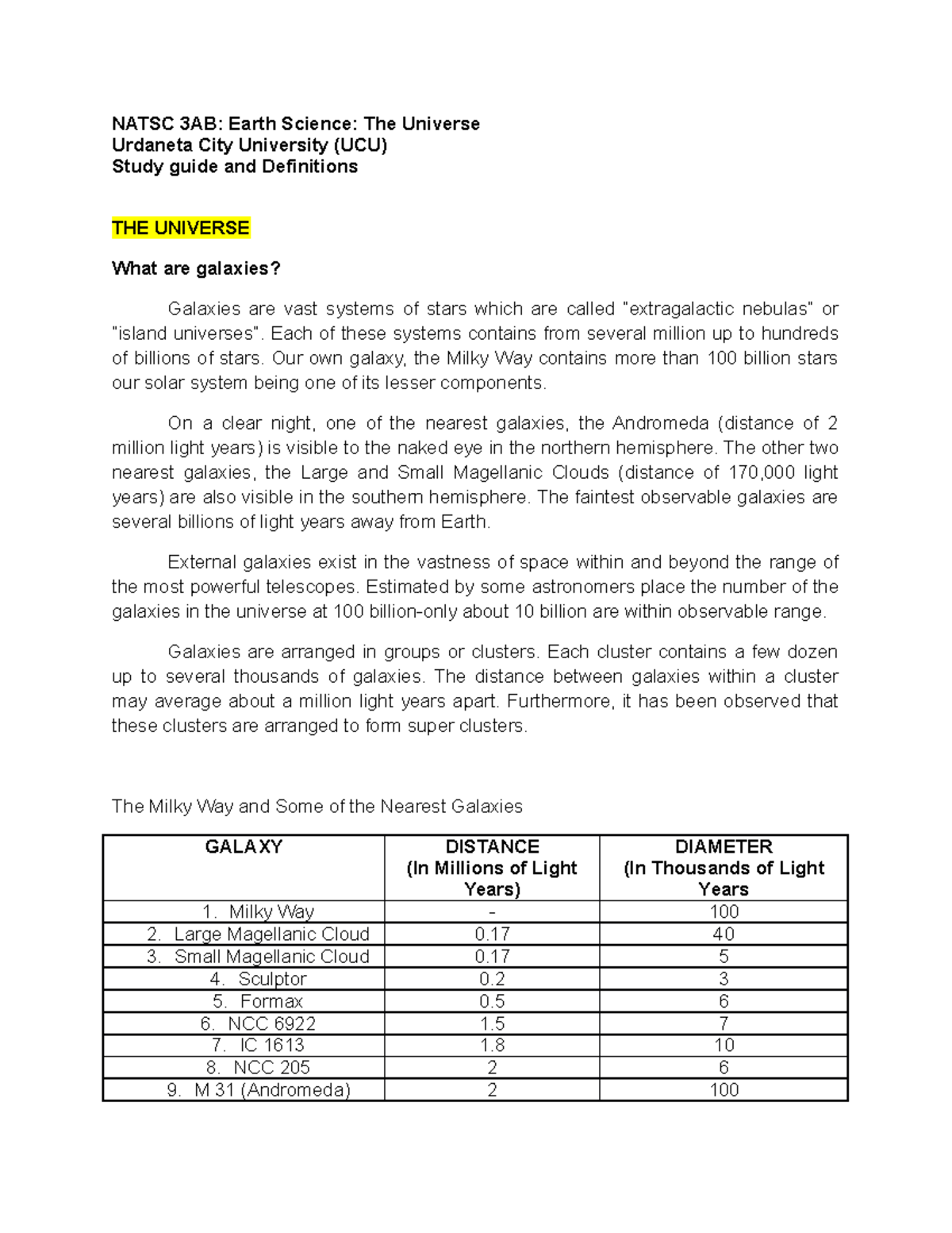 THE Universe - NATSC 3AB: Earth Science: The Universe Urdaneta City ...