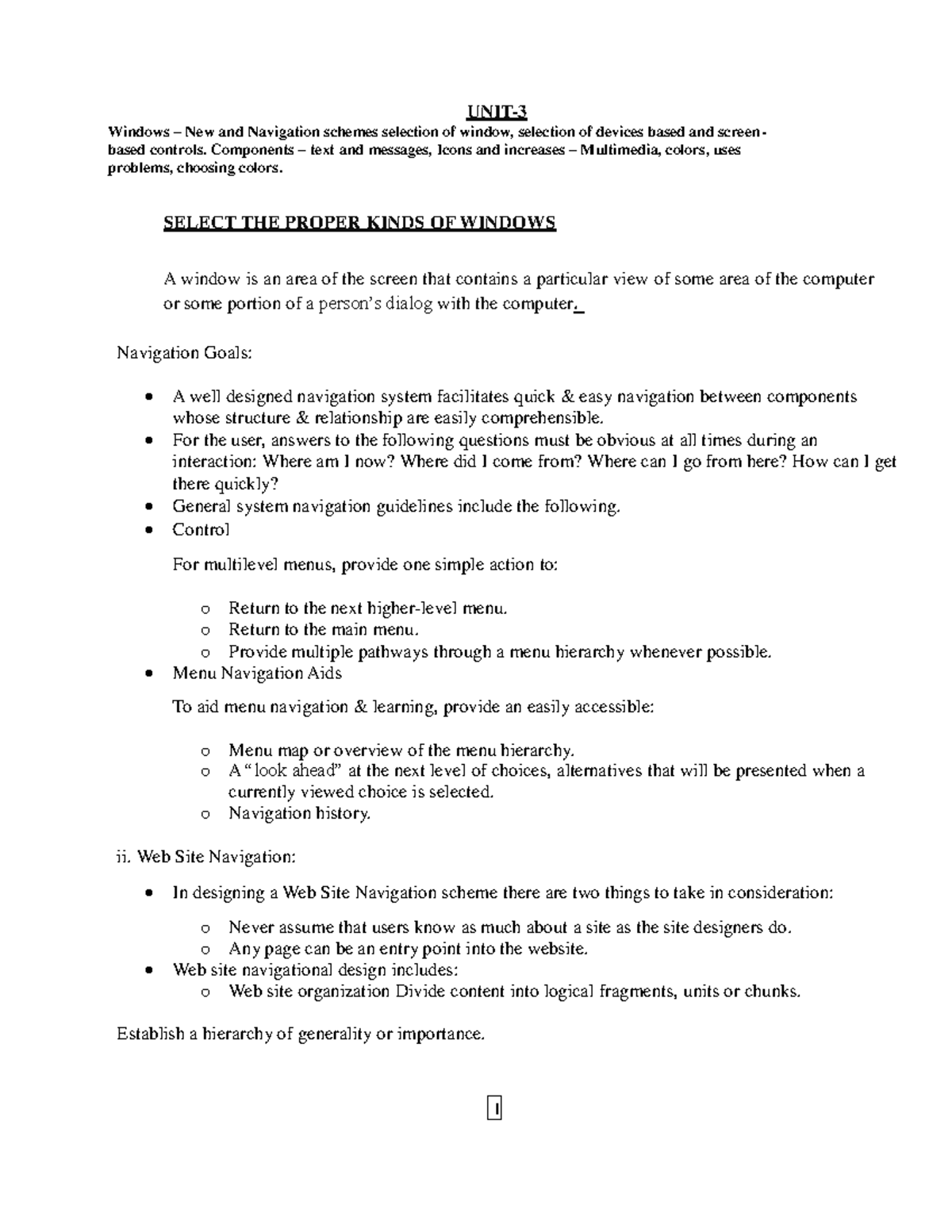 Hci unit-3 - 1 UNIT- 3 Windows – New and Navigation schemes selection ...