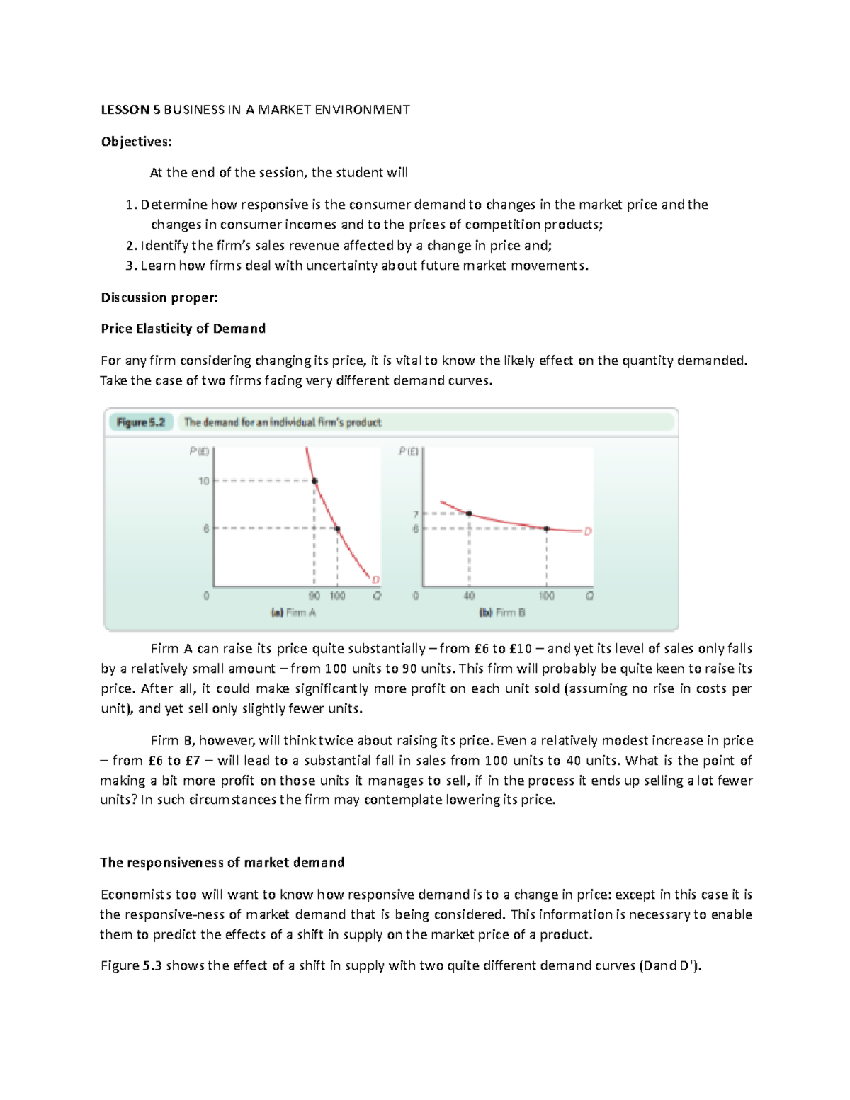 Lesson 5 Business IN A Market Environment - LESSON 5 BUSINESS IN A ...