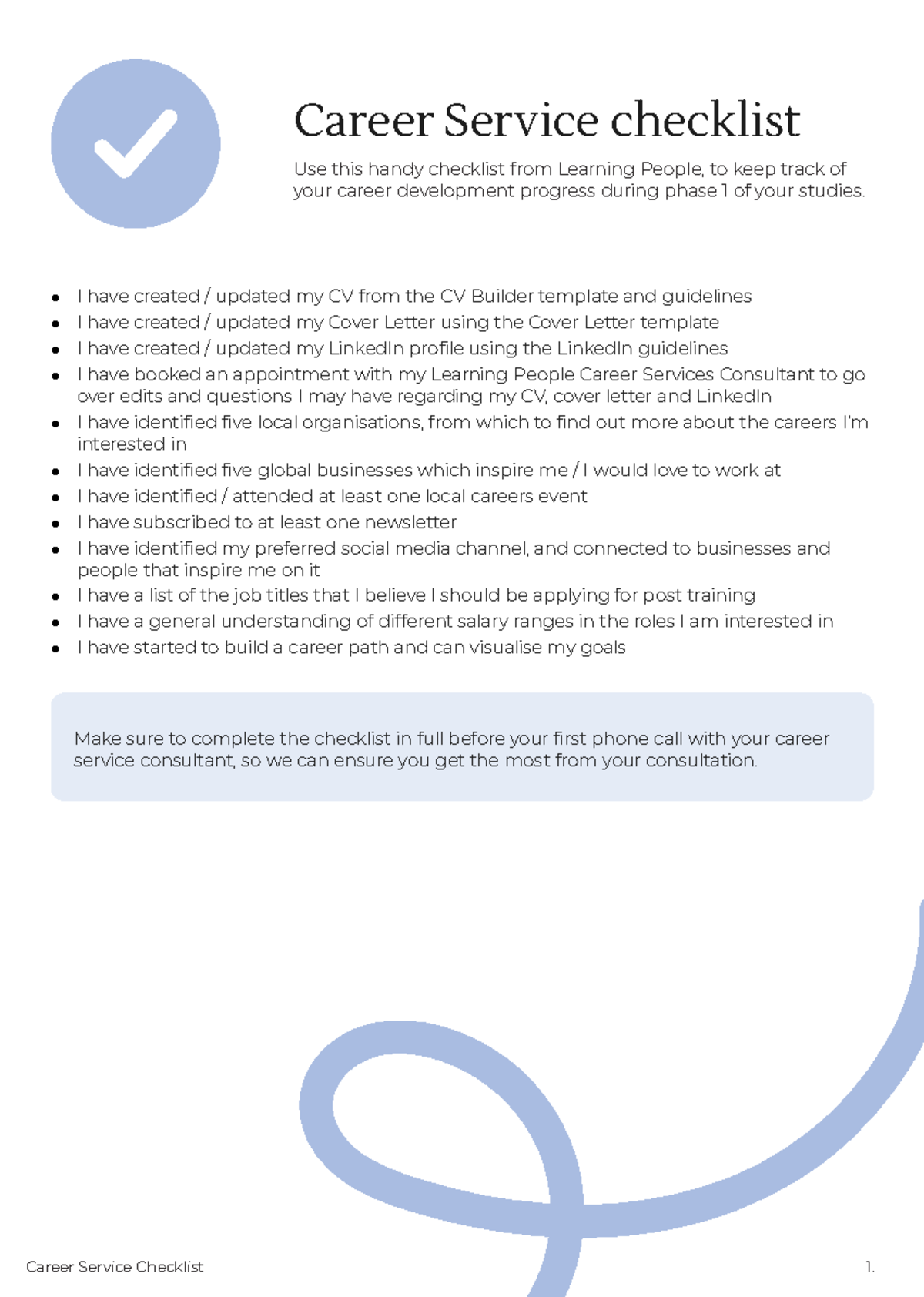 Career Service Checklist - Career Service checklist Use this handy ...