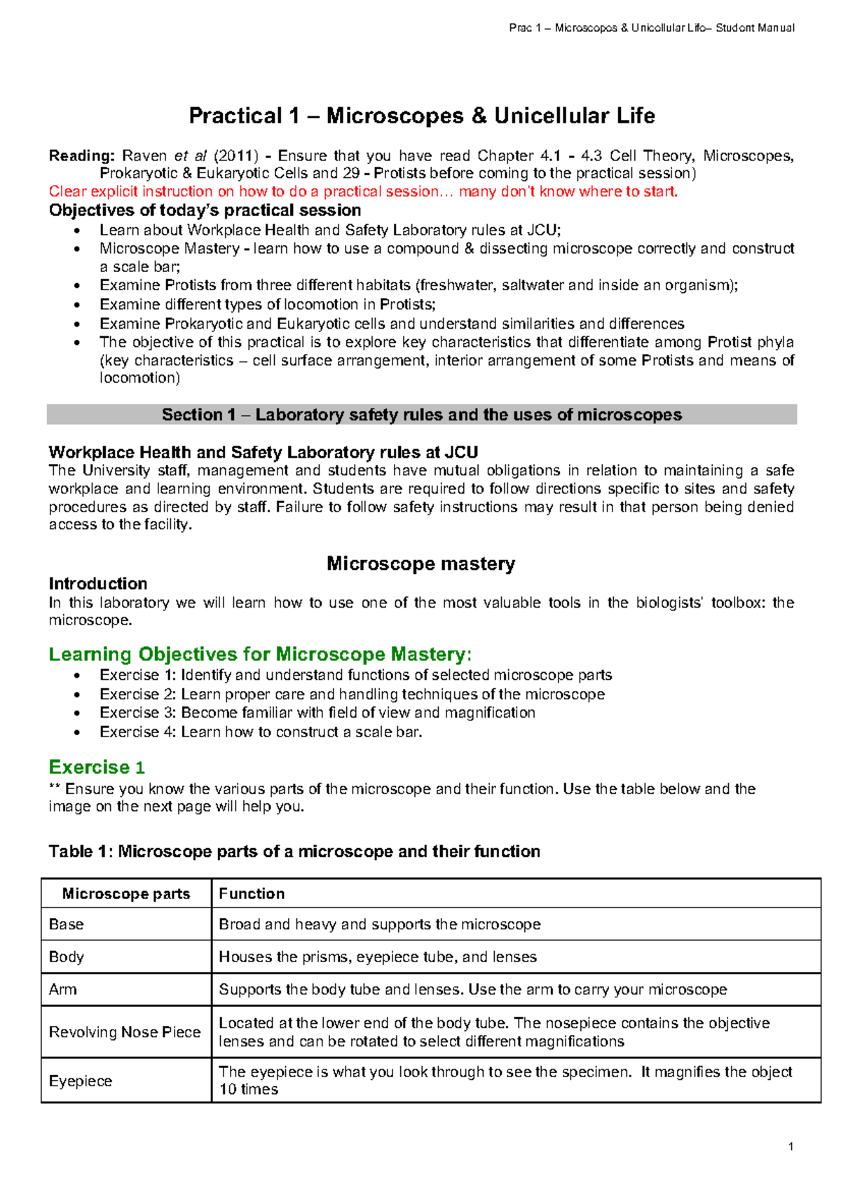 Practical 1 – Microscopes & Unicellular Life - - Studocu