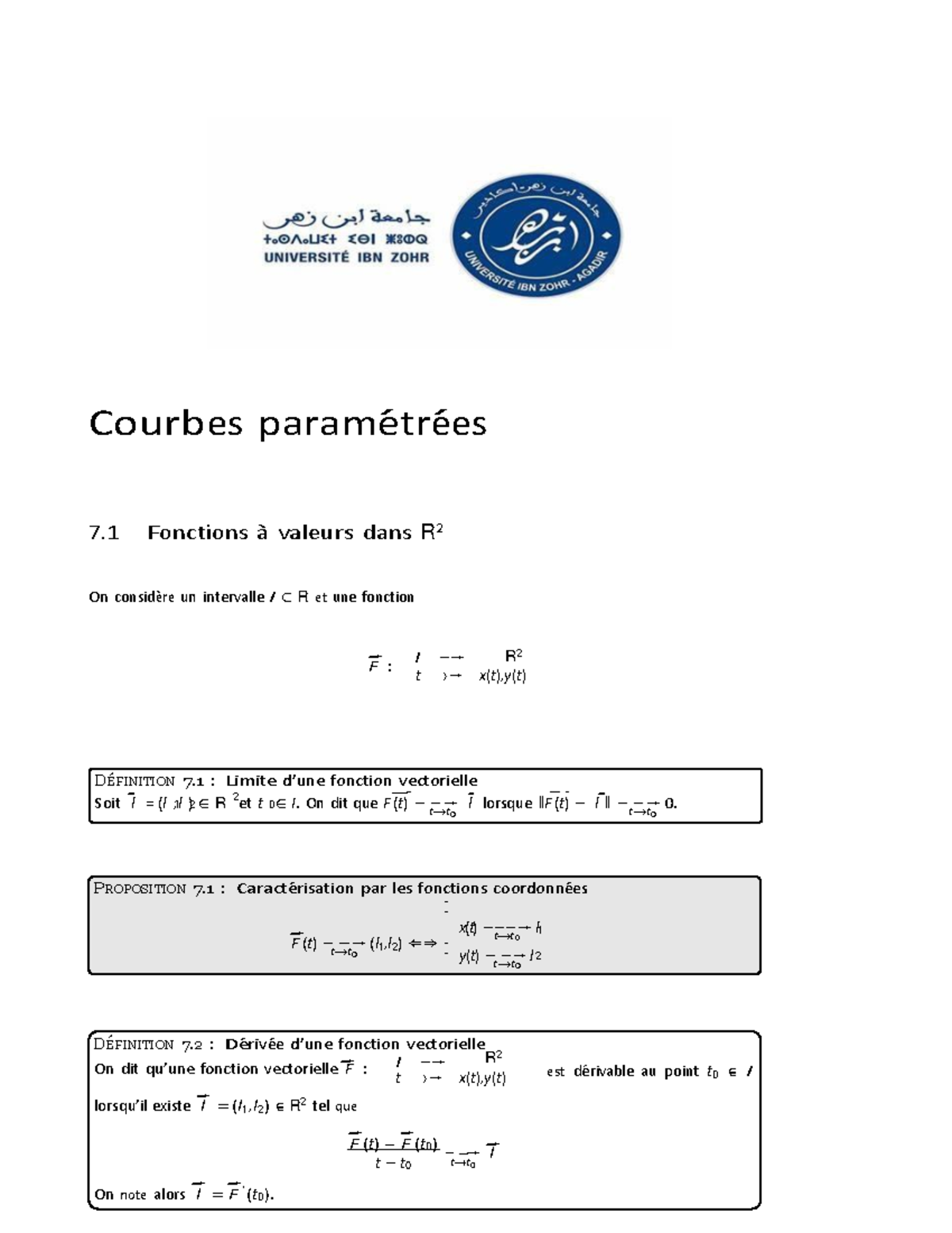 Courbe-parametree - des éméments de cours en Calcul-primitive . - I −→ ...