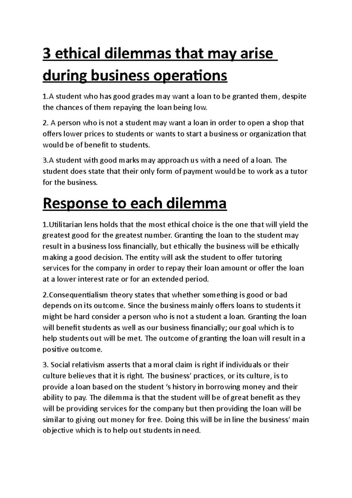 5A - Summary - 3 ethical dilemmas that may arise during business ...