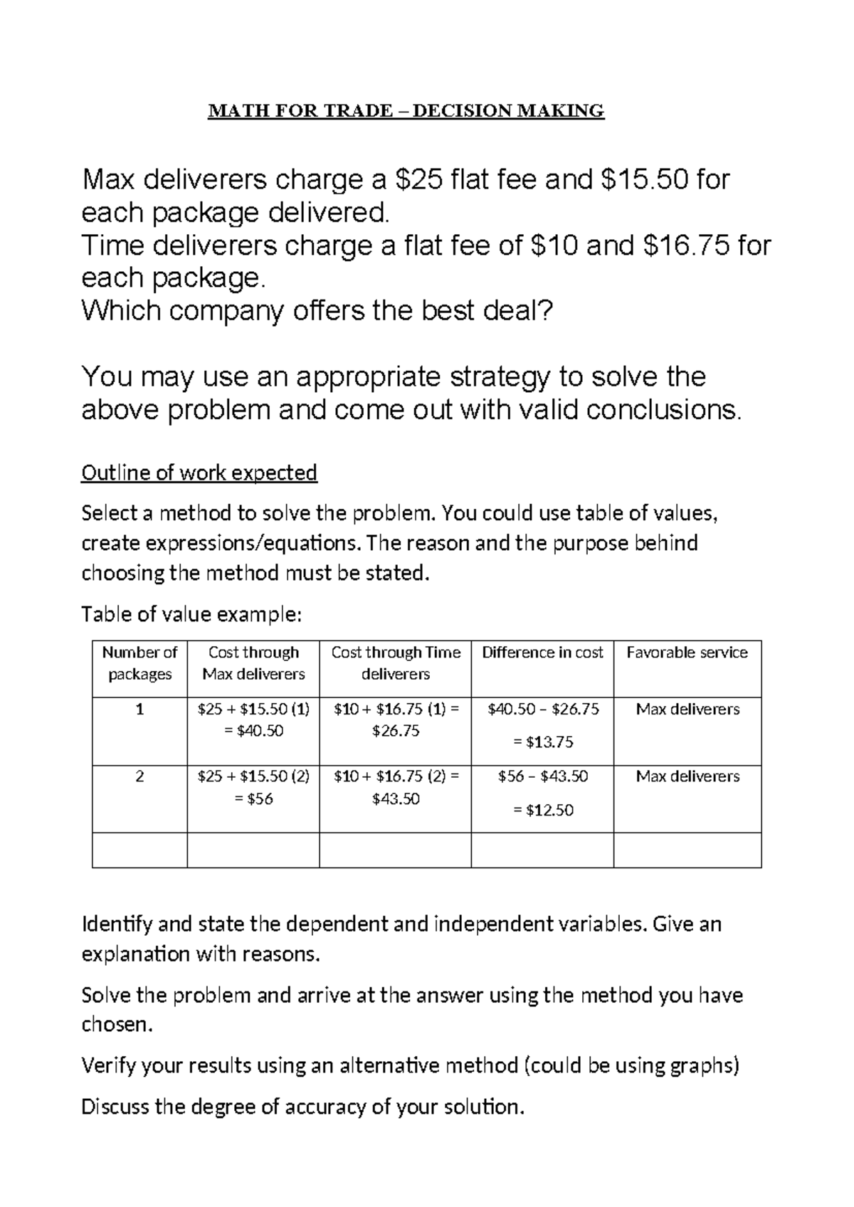 Math for Trade - Notes - MATH FOR TRADE – DECISION MAKING Max ...