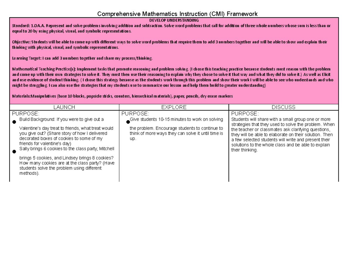 Develop Task Lesson Plan - Comprehensive Mathematics Instruction (CMI ...