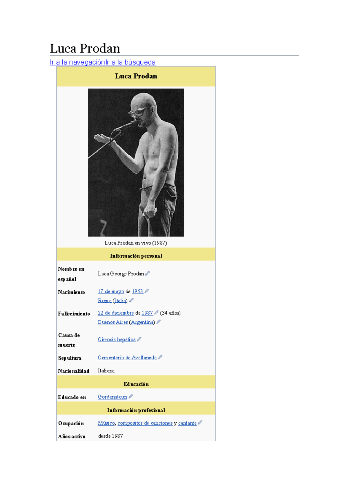 Luca Prodan - Musico Argentino - Luca Prodan Ir a la navegaciónIr a la búsqueda Luca Prodan Luca ...