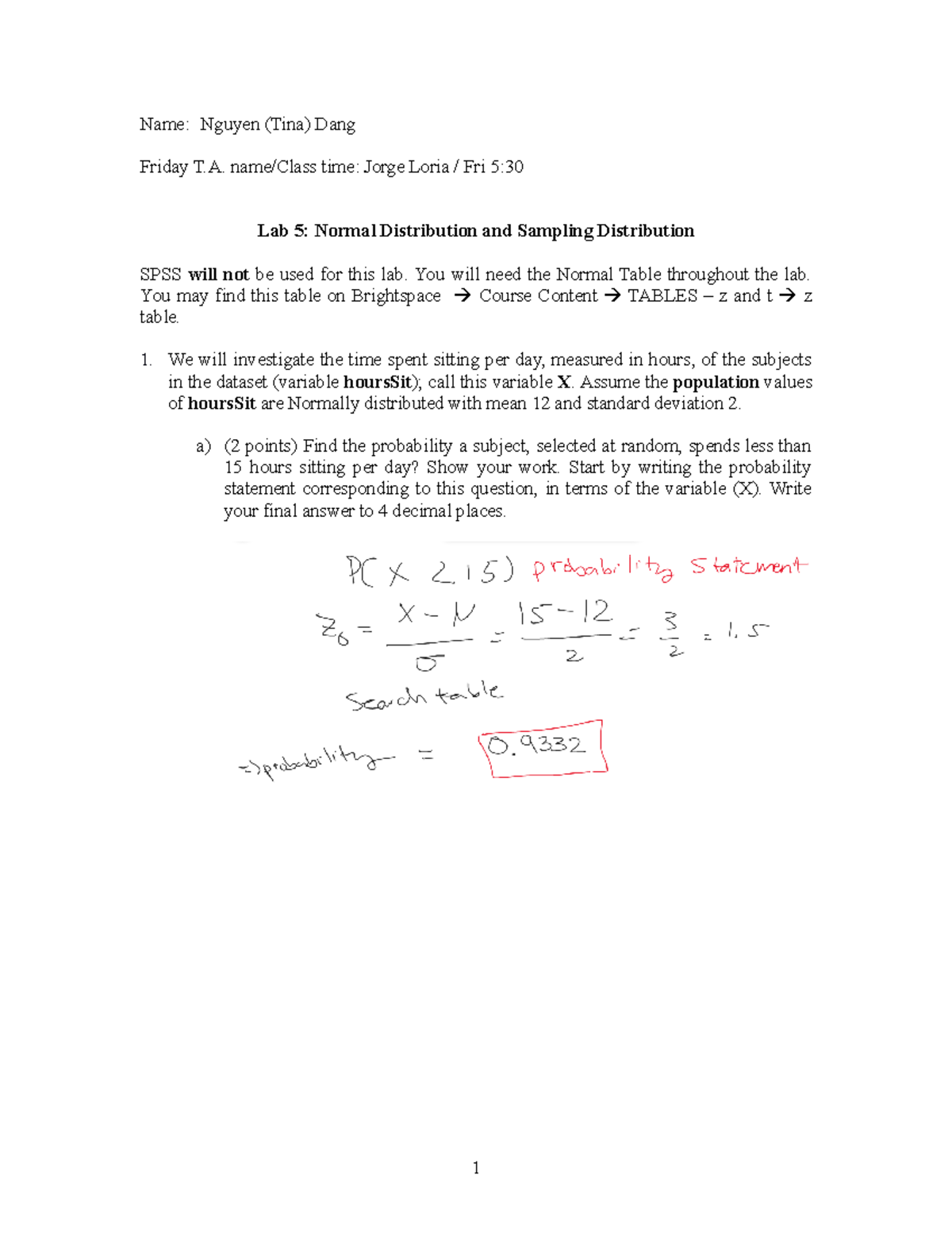 Lab 5-Normal Distribution Final - Name: Nguyen (Tina) Dang Friday T ...