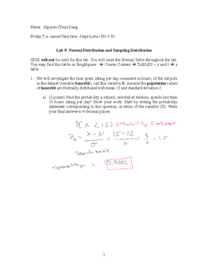Lab 1- Introduction Final - Lab 1: Introduction to Stat 301 Labs and SPSS GENERAL INFORMATION ...
