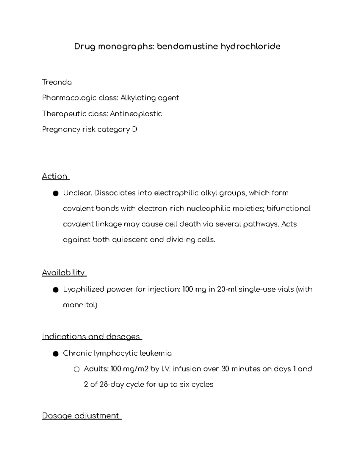 Drug monographs bendamustine hydrochloride - Drug monographs ...