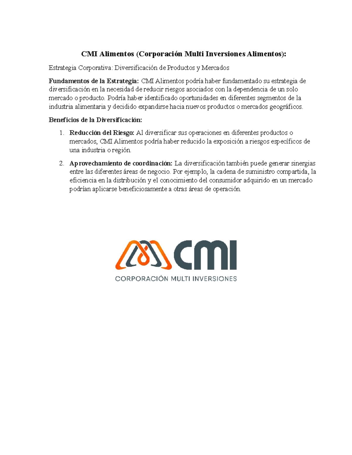 Estrategia Corporativa - CMI Alimentos (Corporación Multi Inversiones ...