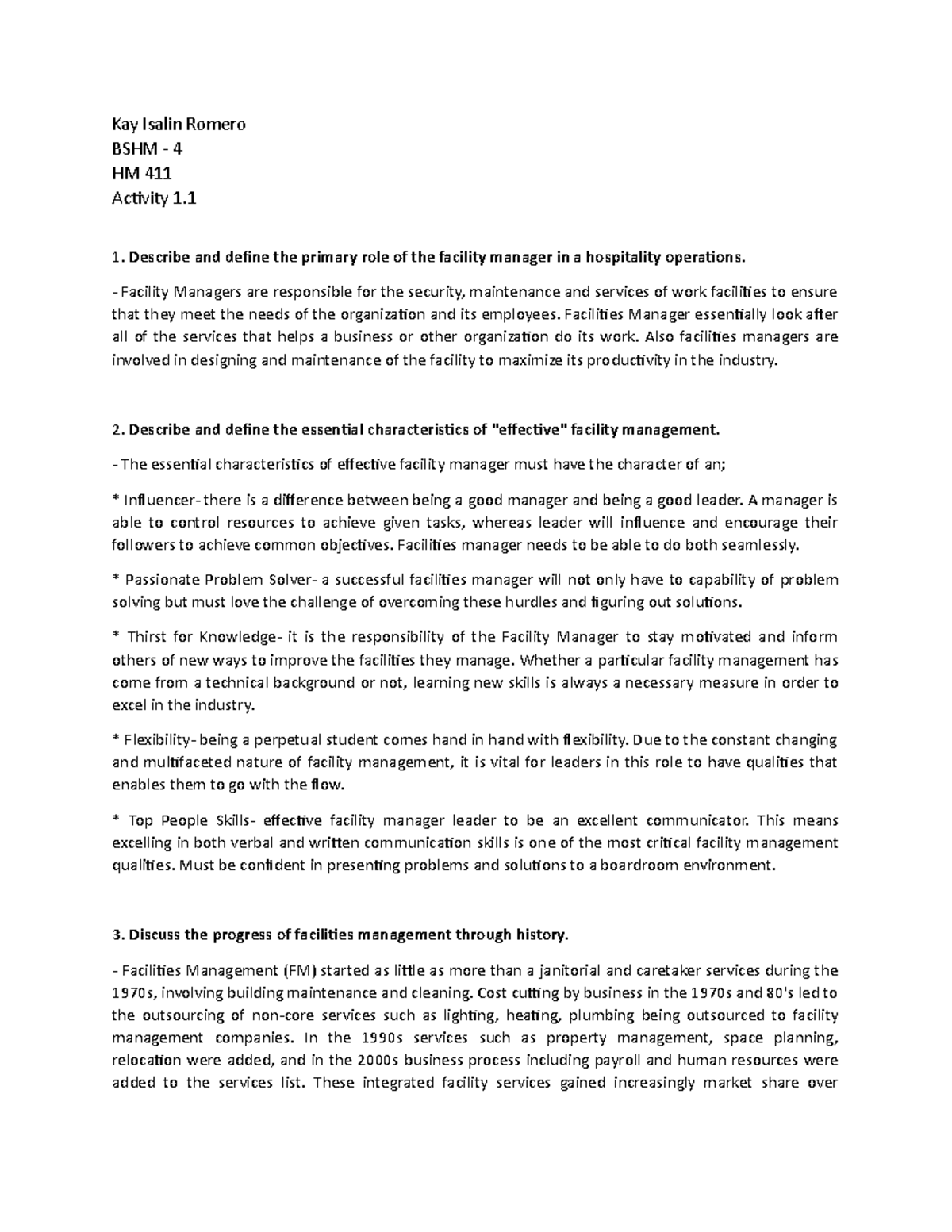 Activity 1.1 (The FM) - study guide - Kay Isalin Romero BSHM - 4 HM 411 ...