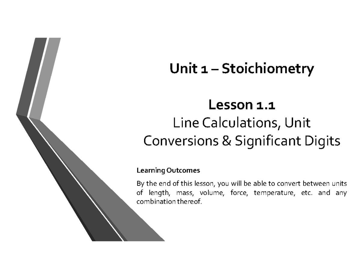 Unit 1 Stoichiometry Slides-ME8 - Unit 1 – Stoichiometry Lesson 1. Line ...