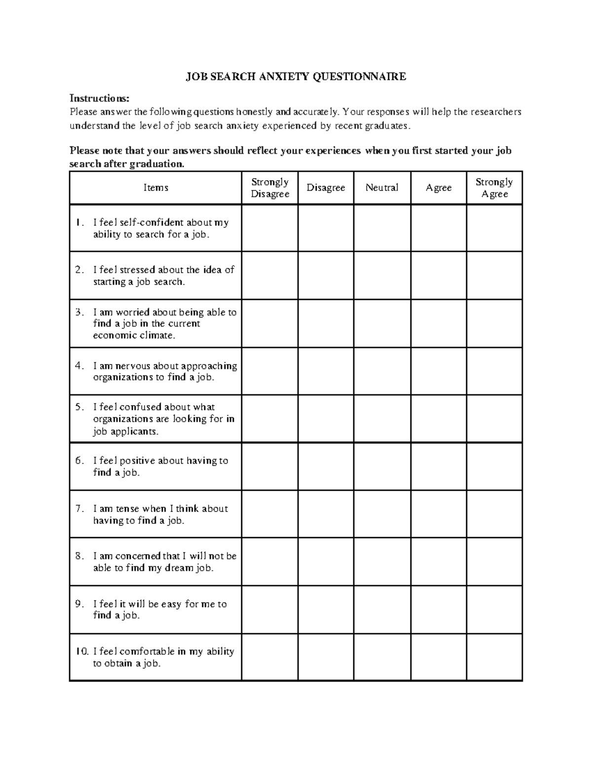 Job Search Anxiety Scale by Thomas Britton - JOB SEARCH ANXIETY ...