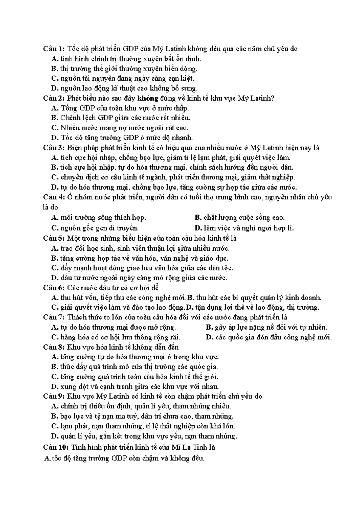ĐỀ CƯƠNG GKI L11 - fsdfsdf - Câu 1: Tốc độ phát triển GDP của Mỹ Latinh ...