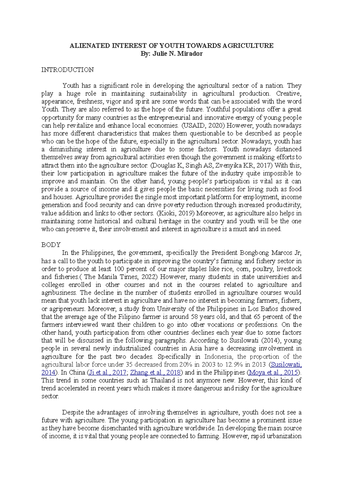 Alienated Interest OF Youth Towards Agriculture - ALIENATED INTEREST OF ...