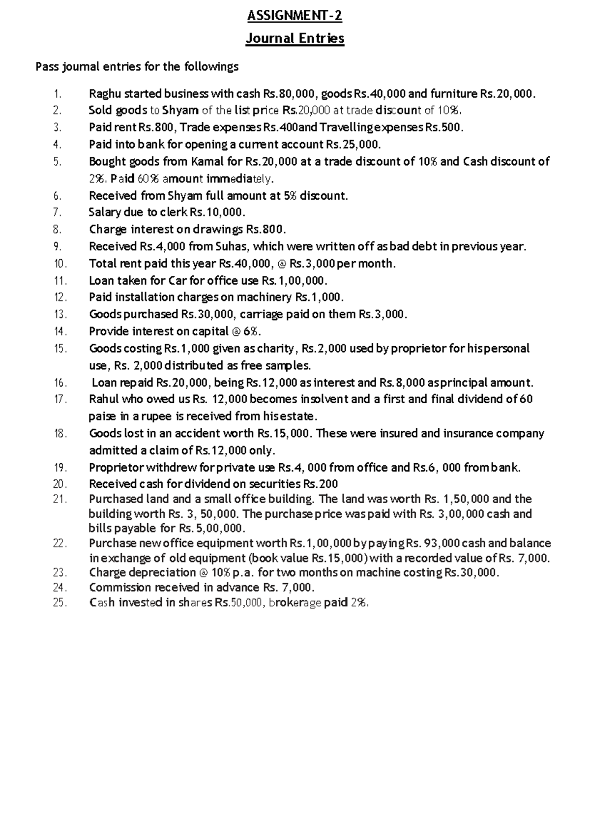 Accountancy Journal Entries Worksheet. - Studocu