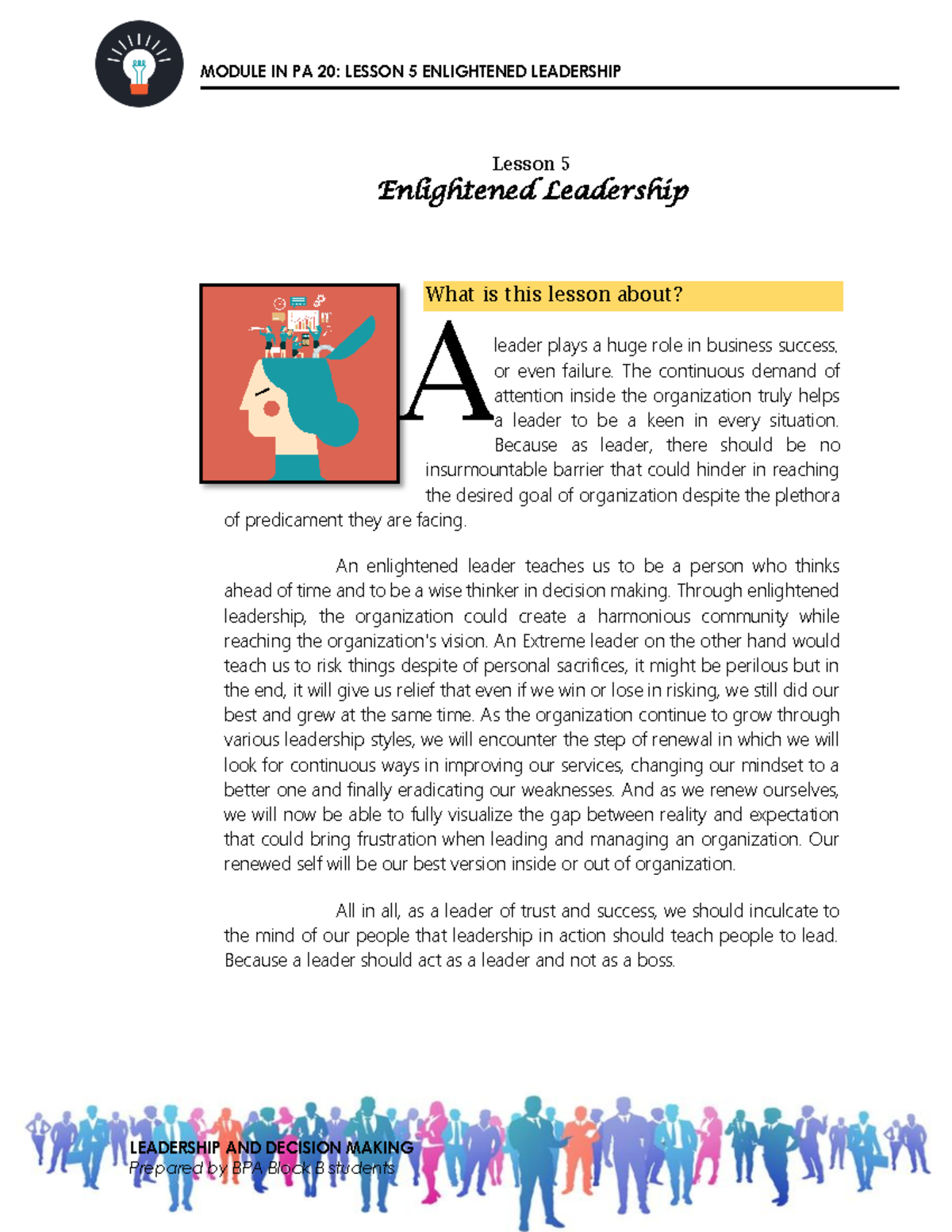 5 - Human Resource - LEADERSHIP AND DECISION MAKING Lesson 5 ...