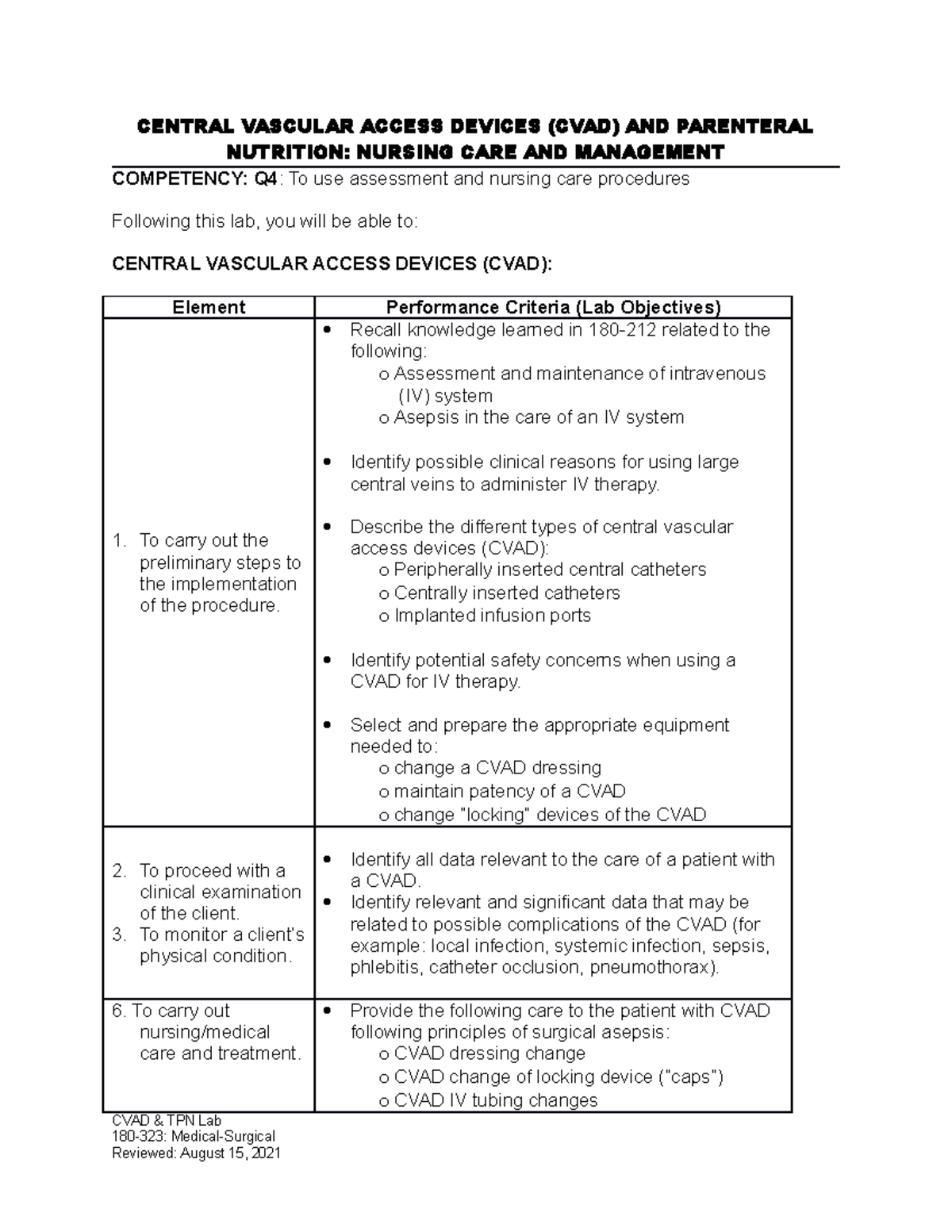 CVAD and TNP lab with answers 2023 - CENTRAL VASCULAR ACCESS DEVICES ...