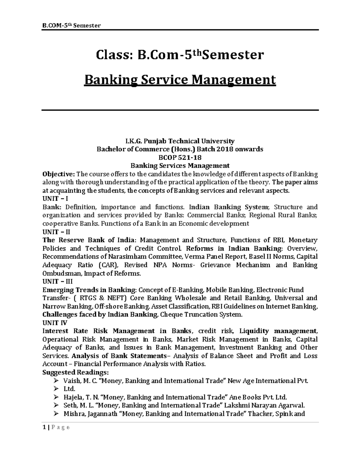 BSM-B - notes - Class: B- th Semester Banking Service Management I.K ...