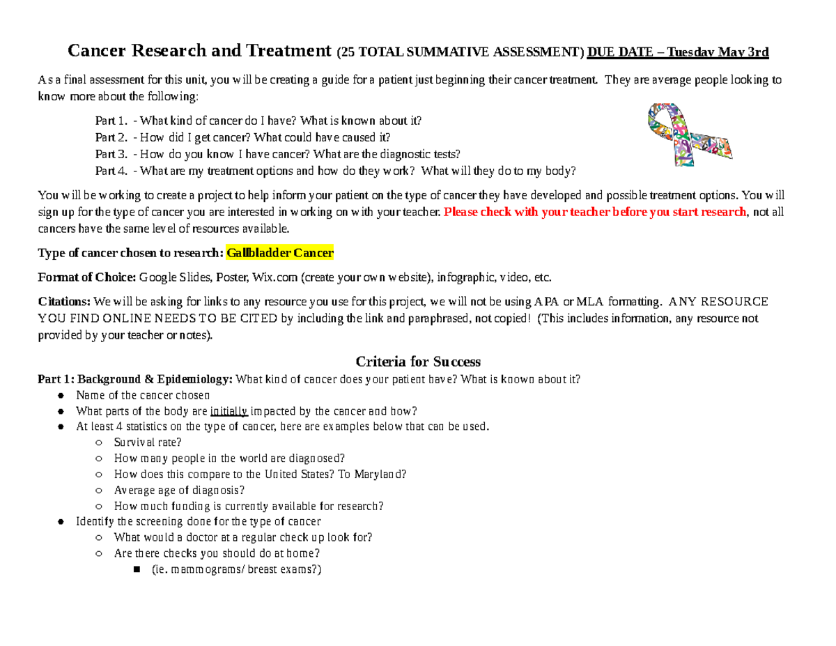 SC 2022 Rubric Cancer Research - Google Docs - Cancer Research and ...