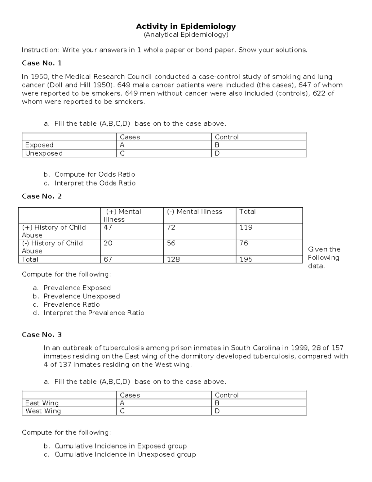 Activity in Epidemiology 1 - Activity in Epidemiology (Analytical ...